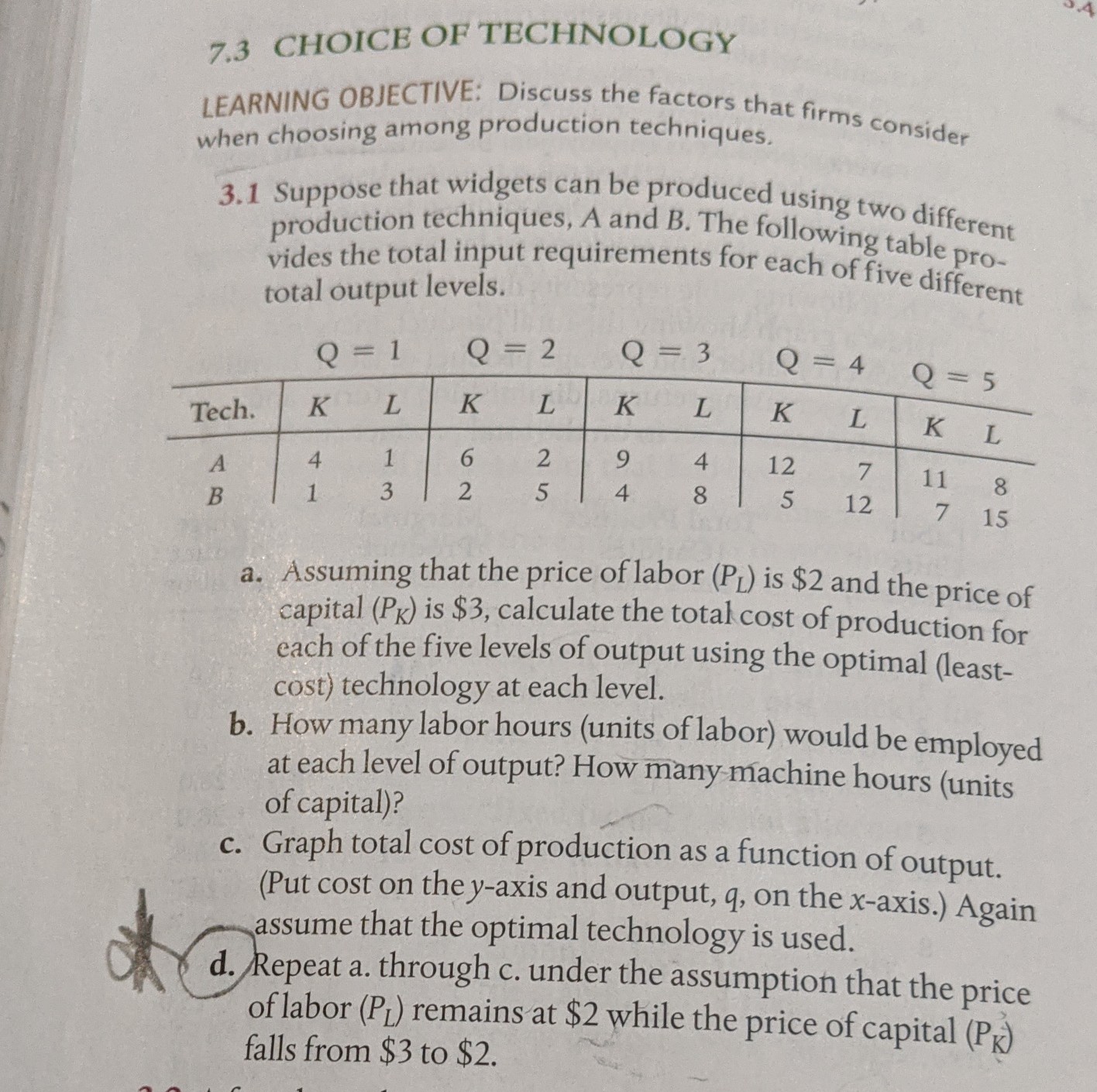 3.1 Suppose that widgets can be produced using two | Chegg.com