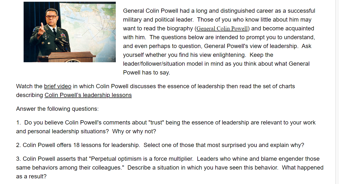 Solved General Colin Powell had a long and distinguished | Chegg.com