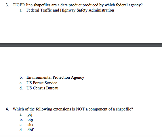 Solved 3. TIGER line shapefiles are a data product produced | Chegg.com