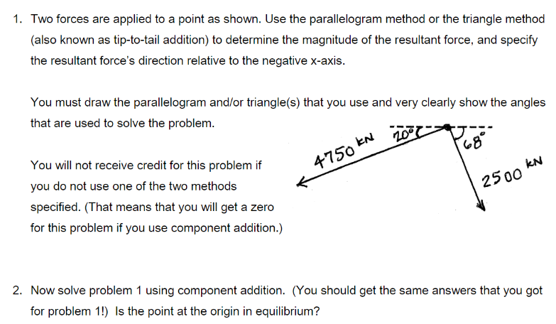 Solved 1.Two forces are applied to a point as shown. Use | Chegg.com