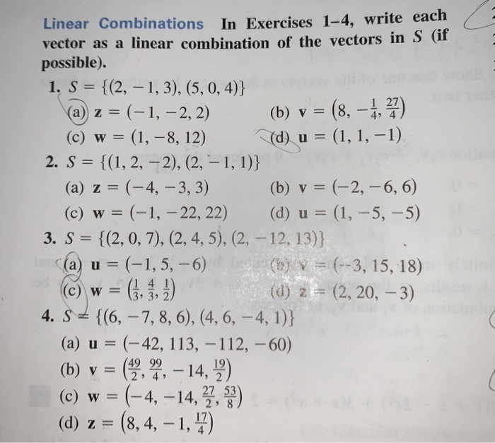 Solved Linear Combinations InExercises 1-4, write each | Chegg.com