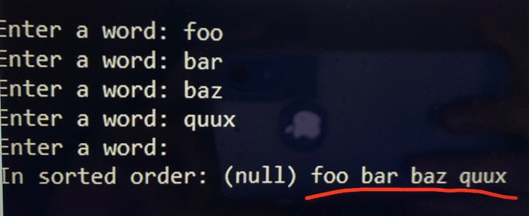 Solved My code needs to sort the words in alphabetical order | Chegg.com