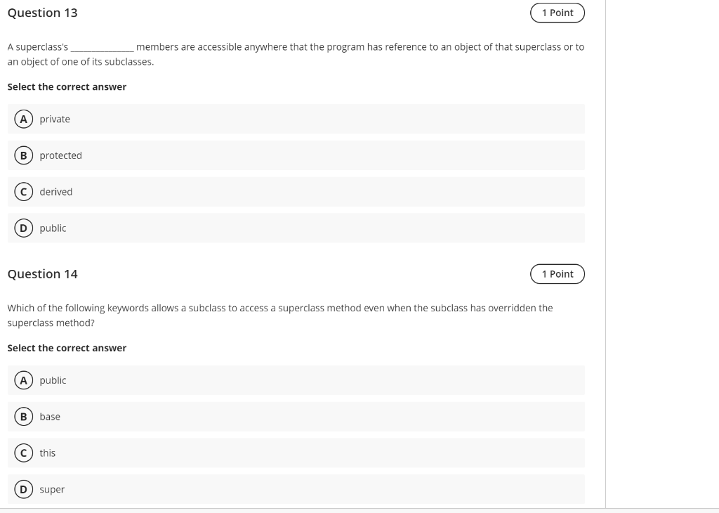 Solved Question 10 A Subclass May Only Have Data Fields And