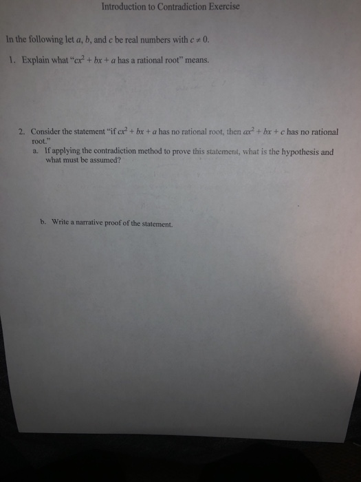 Solved Introduction to Contradiction Exercise In the | Chegg.com