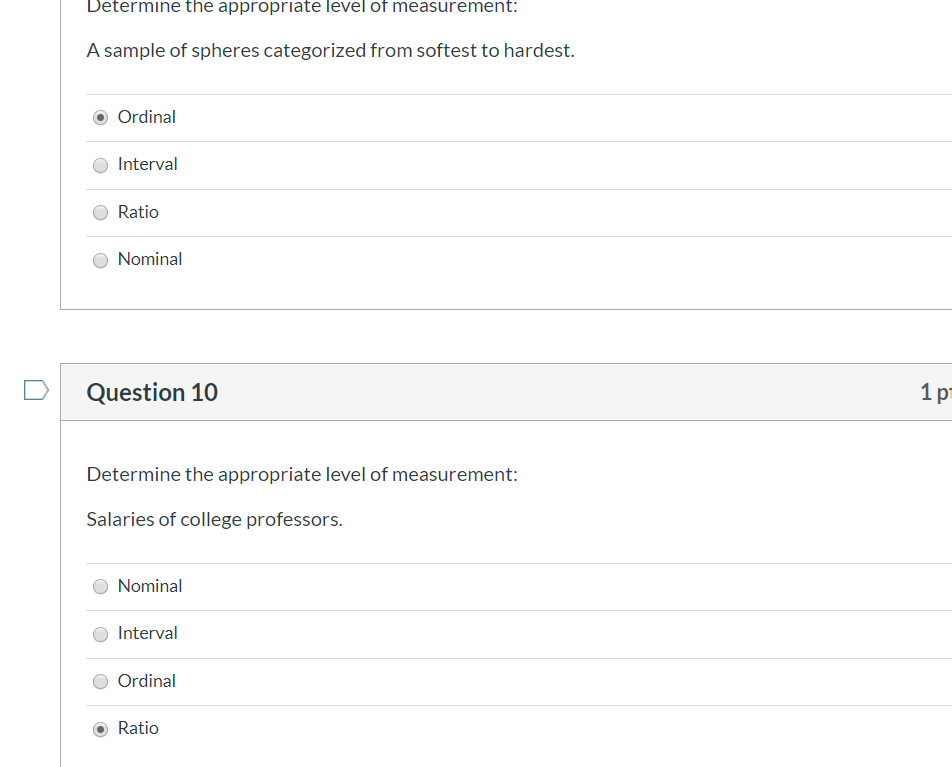 Solved Determine the appropriate level of measurement: A | Chegg.com