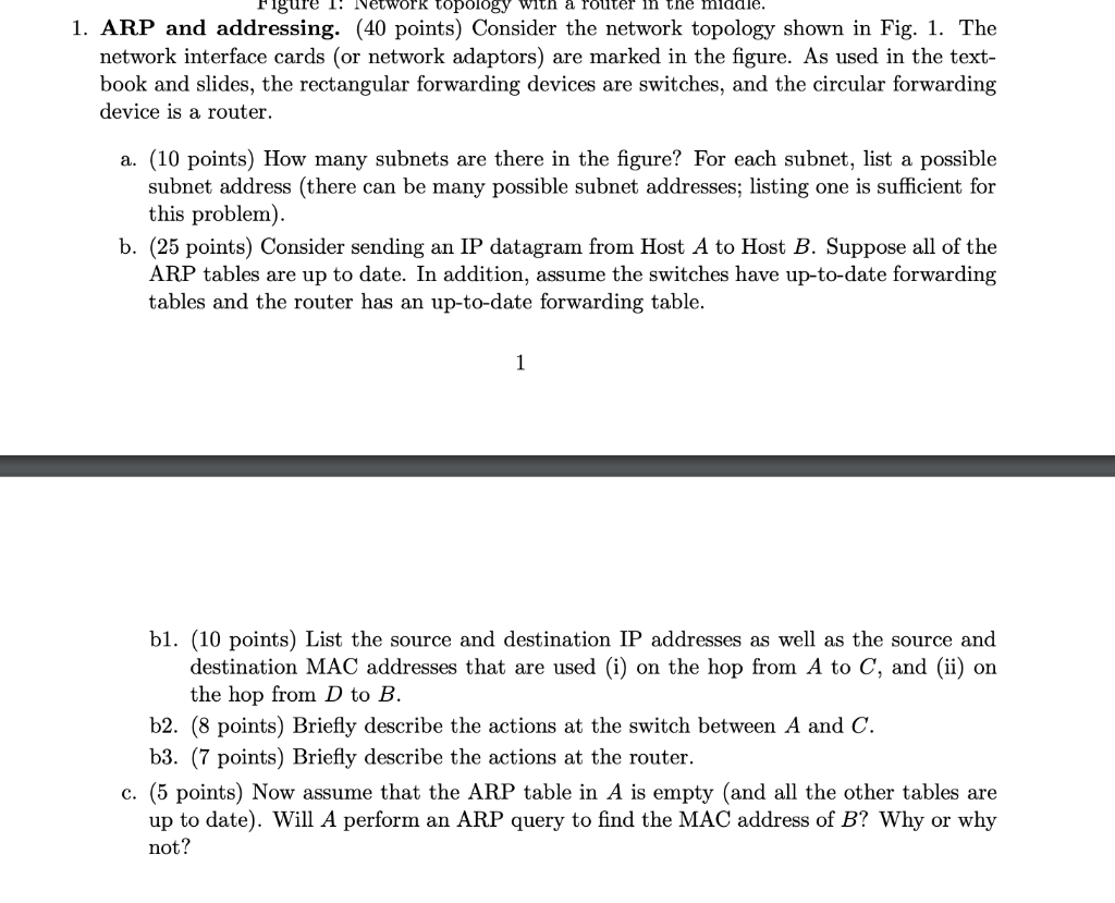 Solved 1. ARP and addressing. (40 points) Consider the | Chegg.com