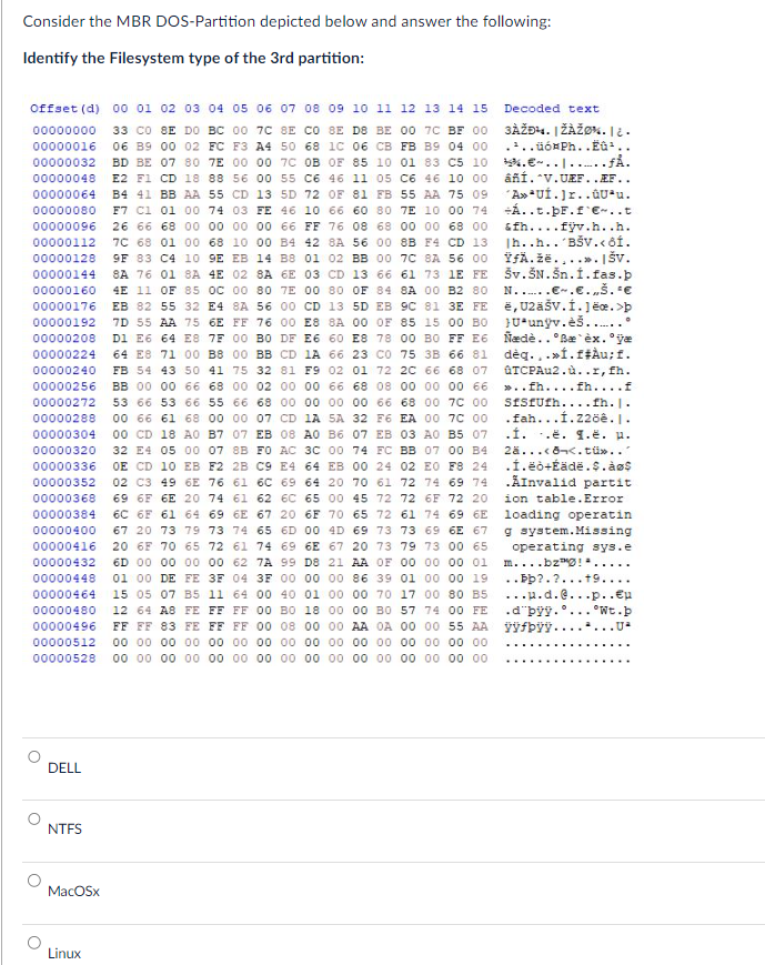 Solved Consider the MBR DOS-Partition depicted below and | Chegg.com
