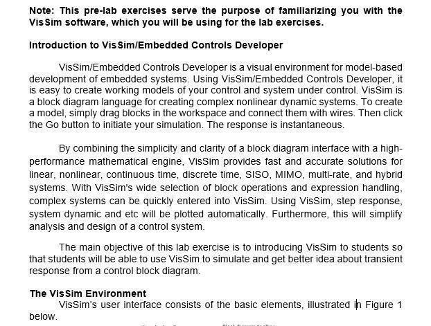 Solved The Vis Sim Environment VisSim's user interface | Chegg.com