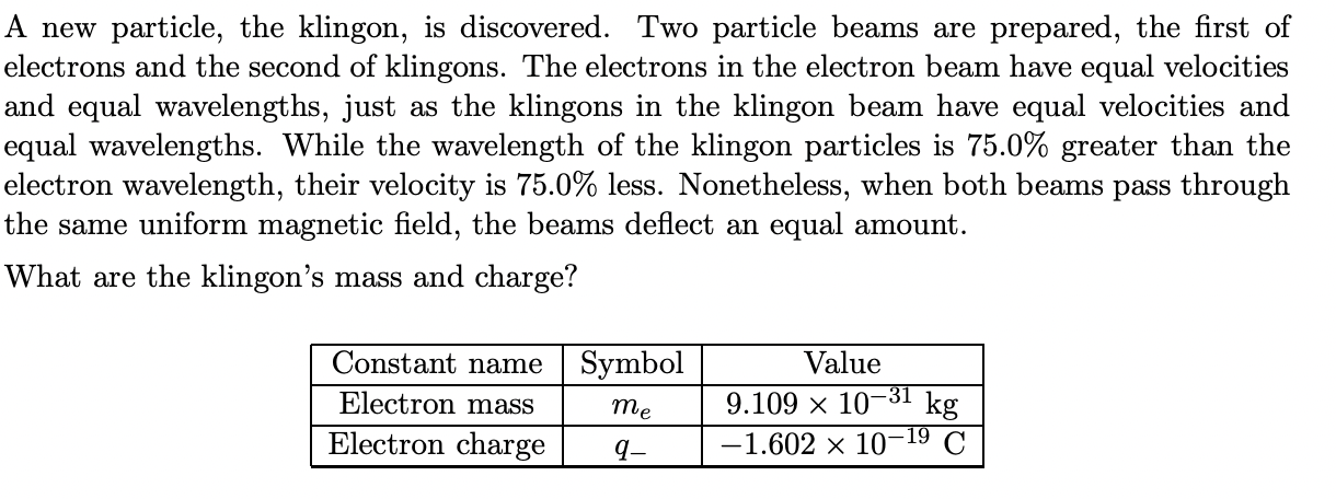 Solved A new particle, the klingon, is discovered. Two | Chegg.com