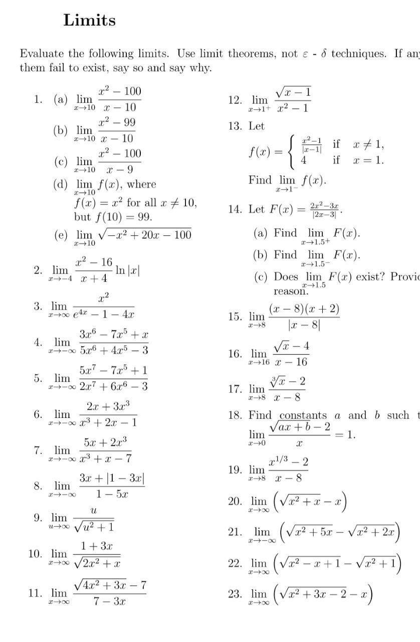 Solved Limits Evaluate the following limits. Use limit | Chegg.com