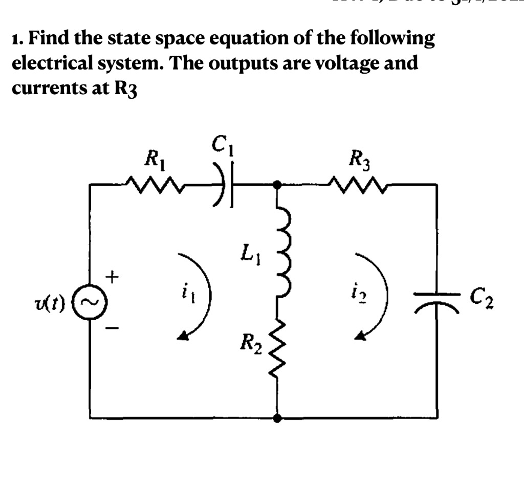 Solved 1. Find the state space equation of the following | Chegg.com