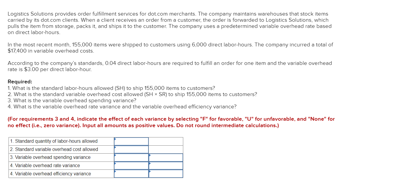 Solved Logistics Solutions provides order fulfillment | Chegg.com