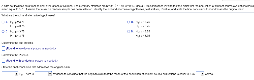 Solved A data set includes data from student evaluations of | Chegg.com