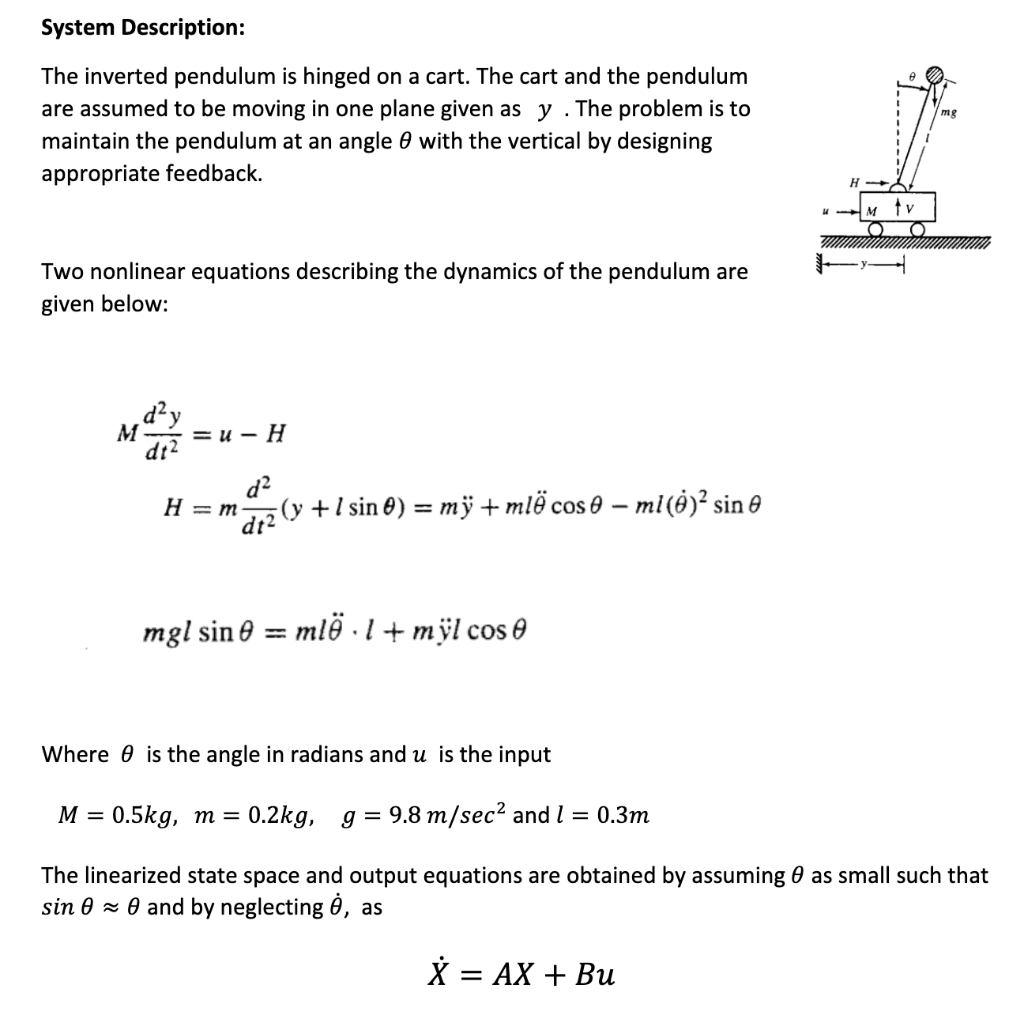 Solved System Description: The inverted pendulum is hinged | Chegg.com
