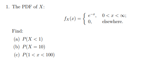 Solved 1. The PDF of X : fX(x)={e−x,0,0 | Chegg.com