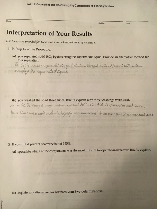 Solved Lab 11: Separating and Recovering the components of a | Chegg.com