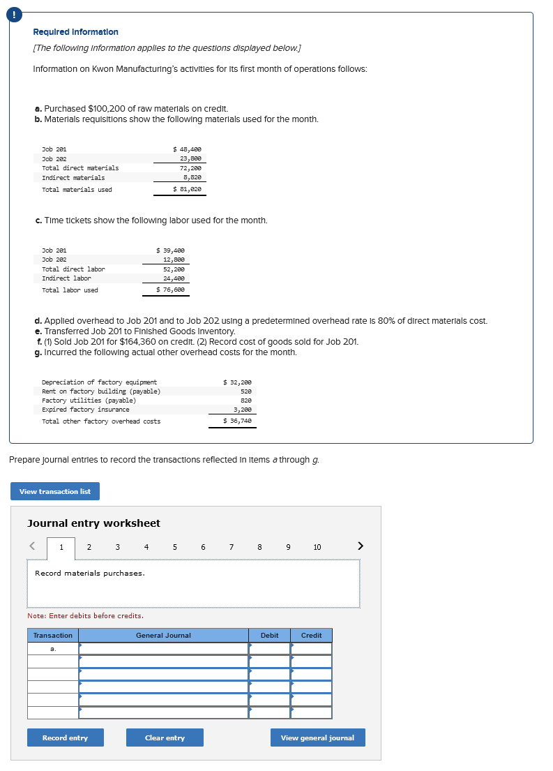 Solved Journal entry worksheet2. Record direct materials | Chegg.com