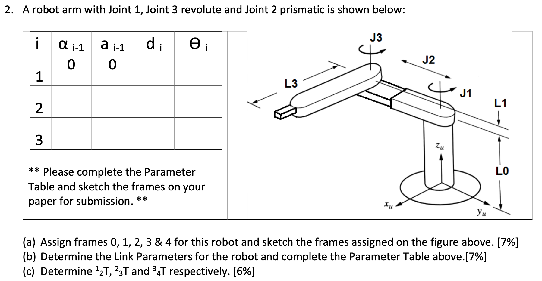 Solved 2. A robot arm with Joint 1, Joint 3 revolute and | Chegg.com