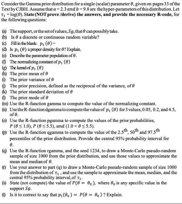 Consider the Gamma prior distribution for a single | Chegg.com