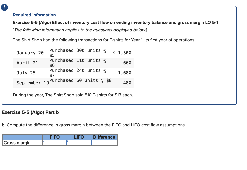 Solved Required information Exercise 5-5 (Algo) Effect of | Chegg.com