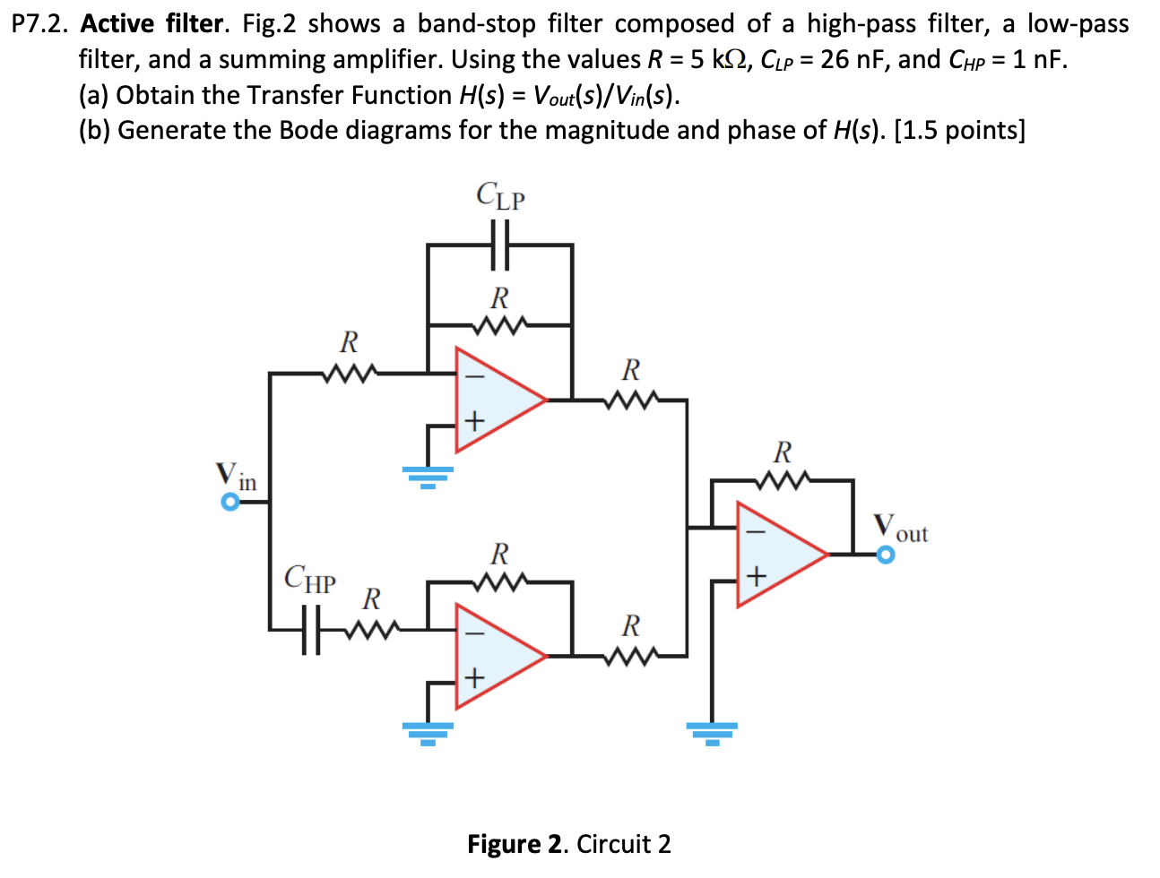 7.2. Active filter. Fig.2 shows a band-stop filter | Chegg.com