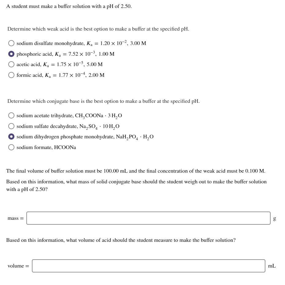 Solved A student must make a buffer solution with a pH of | Chegg.com