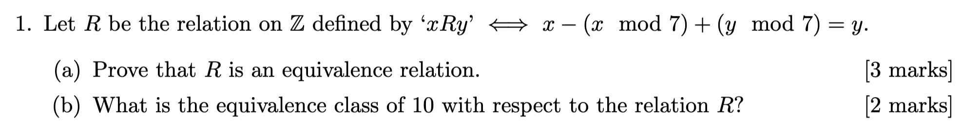 Solved 1. Let R be the relation on Z defined by ' xRy ' | Chegg.com