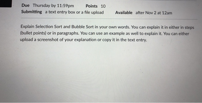 Solved Due Thursday by 11:59pm Points 10 Submitting a text | Chegg.com
