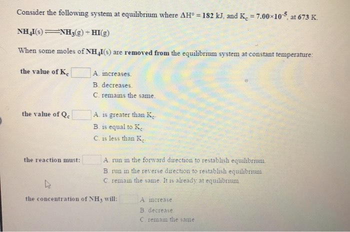 Solved Consider the following system at equilibrium where | Chegg.com