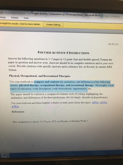 Solved Focused Activity 5 Instructions (1) (Protected View)- | Chegg.com