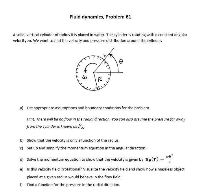 Fluid dynamics, Problem 61 A solid, vertical cylinder | Chegg.com