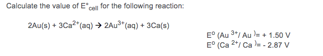 Solved Calculate The Value Of Ecell For The Following