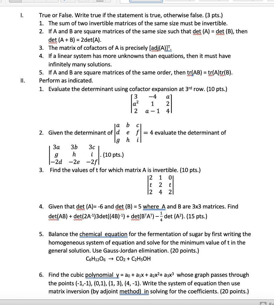 Solved I.True or False. Write true if the statement is true, | Chegg.com