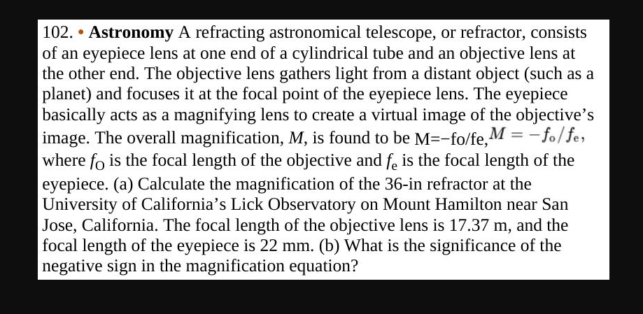 Solved A refracting astronomical telescope or refractor | Chegg.com