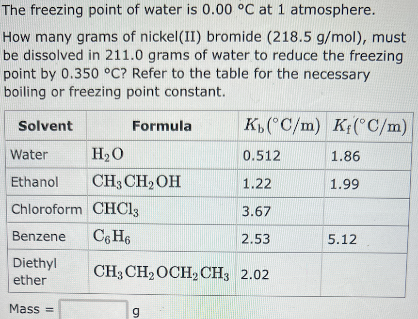 Solved The freezing point of benzene, C6H6, is 5.500∘C at 1 | Chegg.com