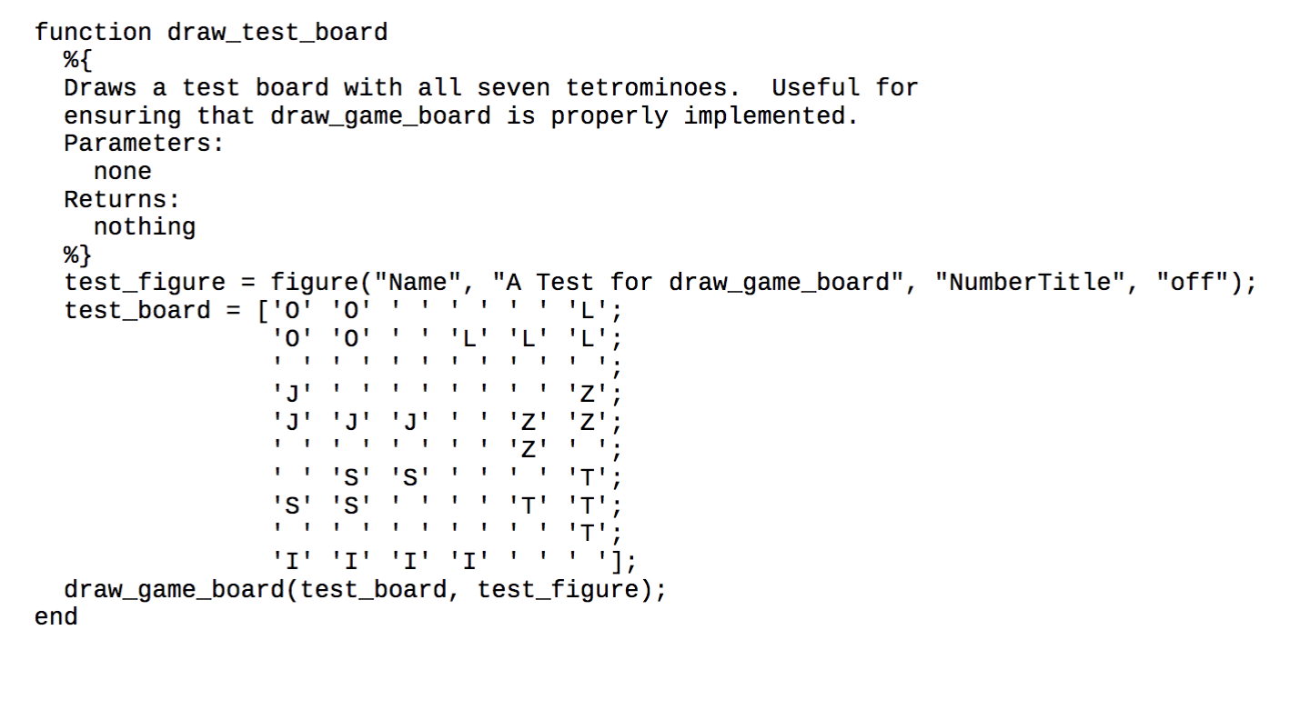 Solved function draw_test_board %{ Draws a test board with | Chegg.com