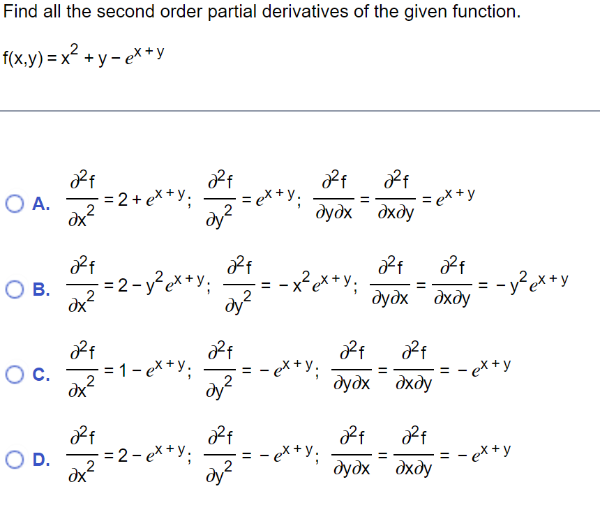 Solved Find all the second order partial derivatives of the | Chegg.com