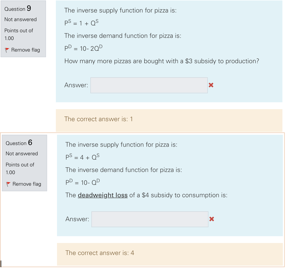 Solved Question 9 Not answered The inverse supply function | Chegg.com
