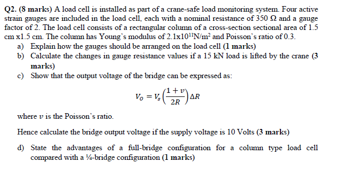 Solved Q2. (8 marks) A load cell is installed as part of a | Chegg.com