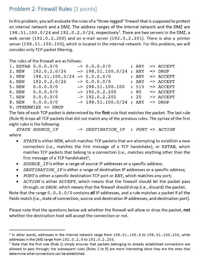 Problem 2: Firewall Rules [3 points] In this problem, | Chegg.com