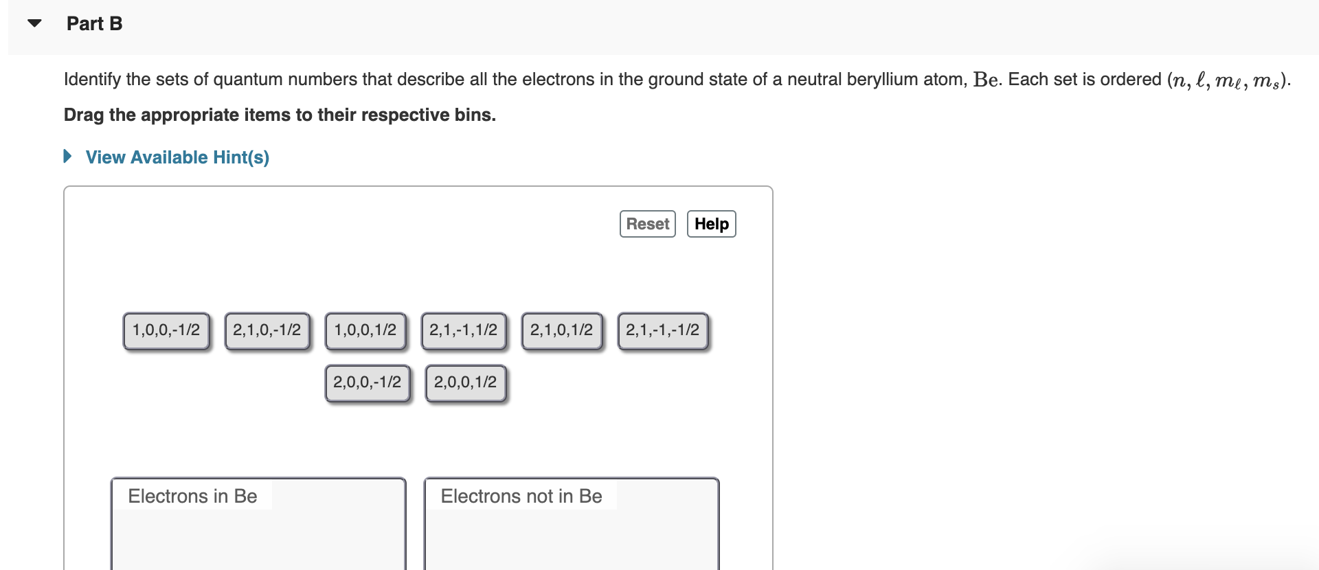 Solved Part B Identify the sets of quantum numbers that | Chegg.com