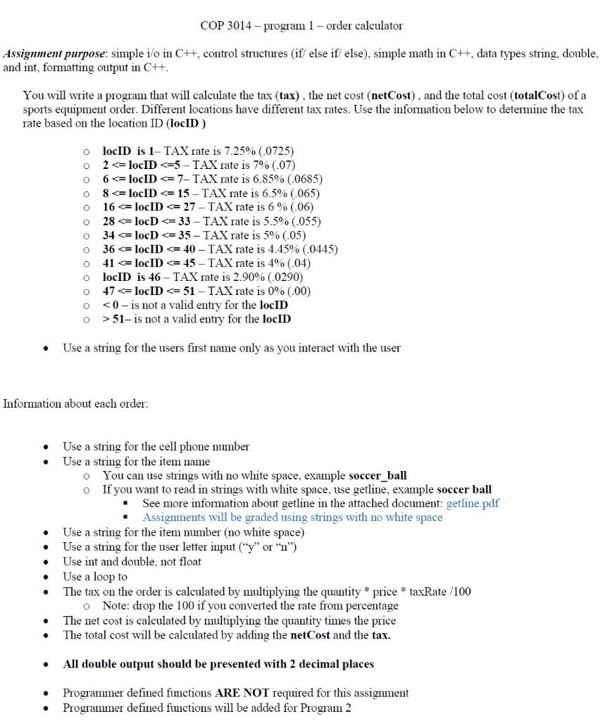 Solved COP 3014-program 1- order calculator Assignment | Chegg.com