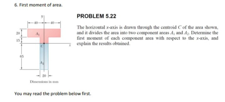 Solved 6. First moment of area. PROBLEM 5.22 040 The | Chegg.com