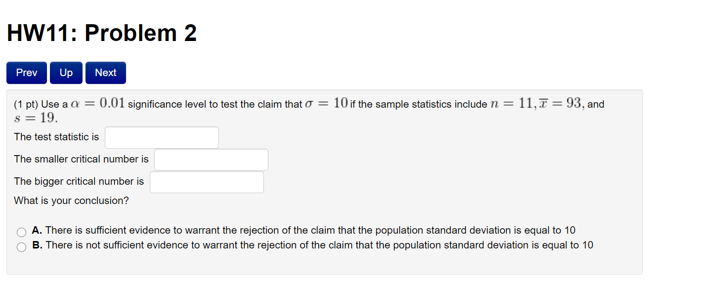 Solved HW11: Problem 2 Prev Up Next 0.01 significance level | Chegg.com
