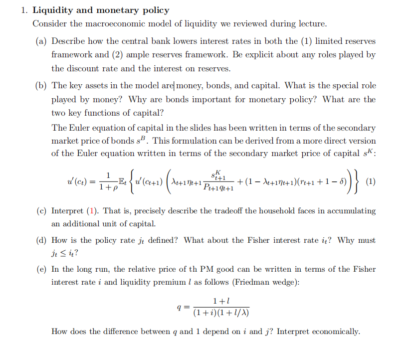 Solved Liquidity and monetary policy Consider the | Chegg.com