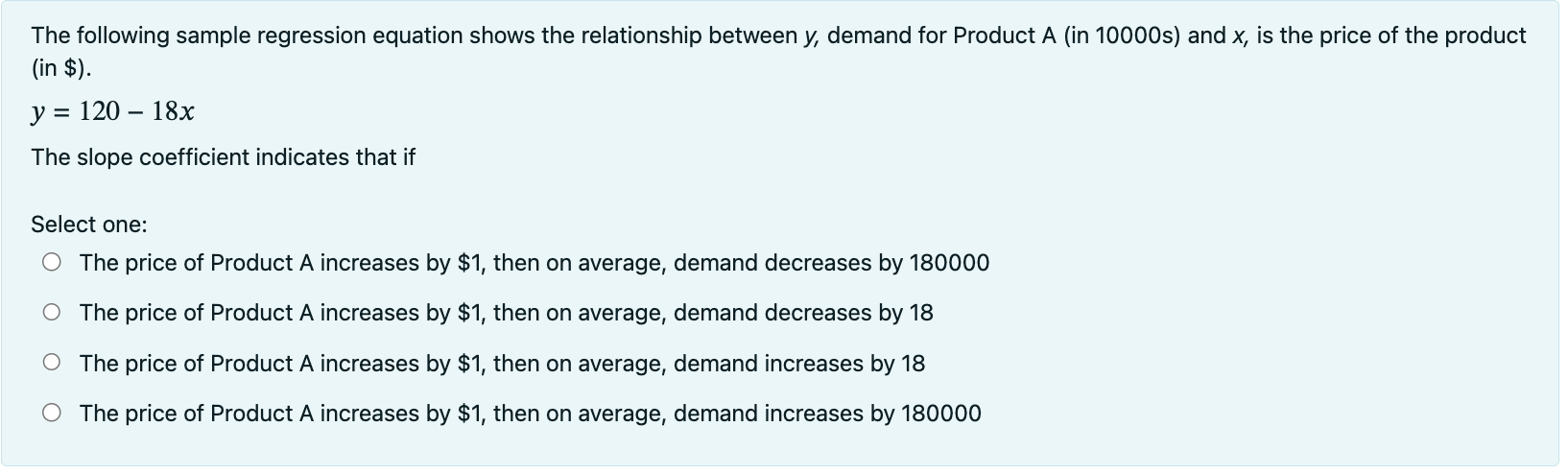 Solved The following sample regression equation shows the | Chegg.com