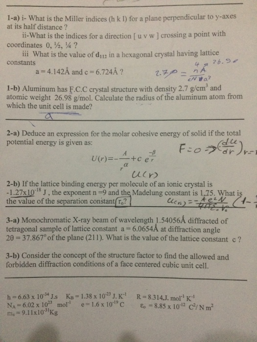 Solved frome solid state physics solve all questions | Chegg.com