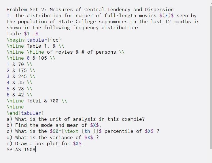 Solved Problem Set 2: Measures of Central Tendency and | Chegg.com