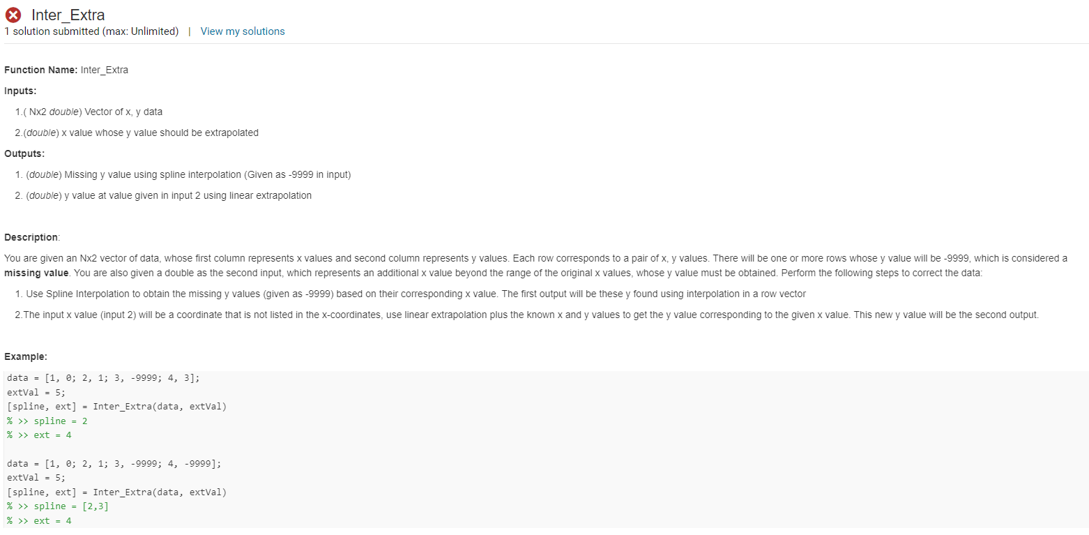 Solved Function Name: Inter_Extra Inputs: 1. ( Nx2 double) | Chegg.com Solved Function Name: Inter_Extra Inputs: 1. ( Nx2 double) | Chegg.com