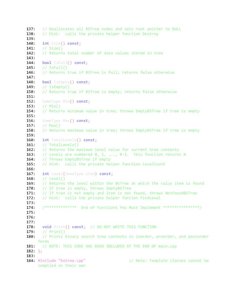 Help writing the .cpp file C++ the bstree.cpp All | Chegg.com